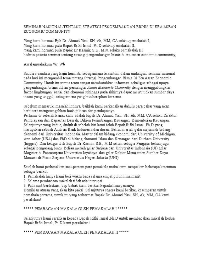 Contoh Naskah Moderator Dalam Seminar | PDF