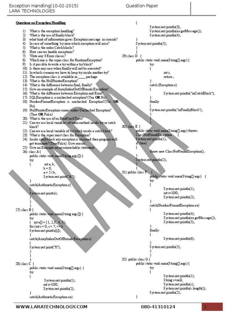 Questions On Exception Handling | Download Free PDF | C Sharp (Programming Language) | Software ...
