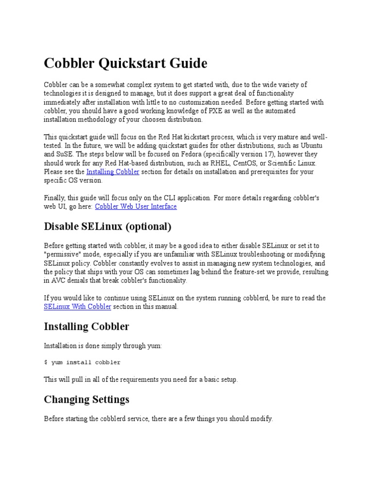 Cobbler Quickstart Guide | PDF | Linux Distribution | Software