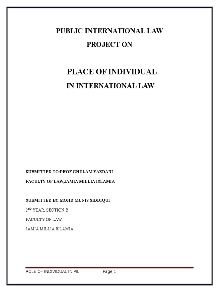 Place of Individual: Public International Law Project On | PDF | Public ...