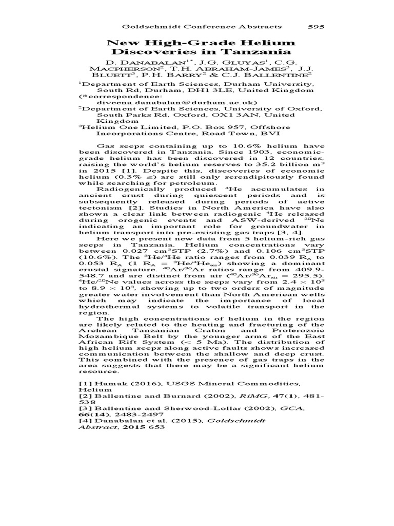 Helium Discoveries in Tanzania | PDF