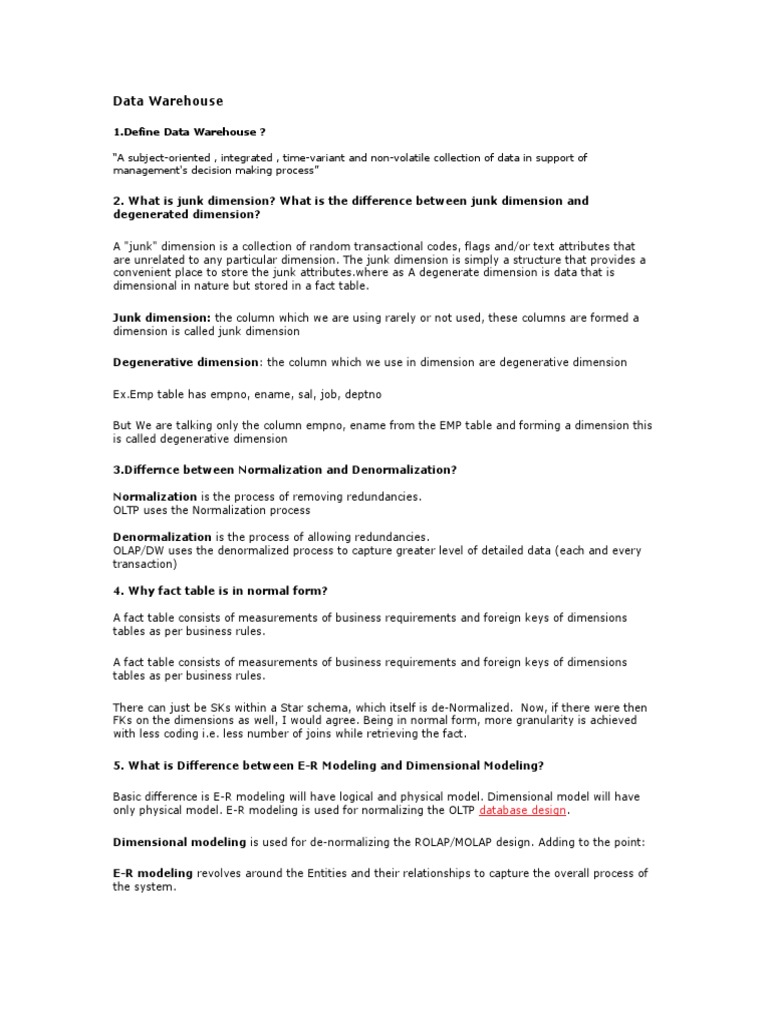 Data Warehouse Questions | PDF