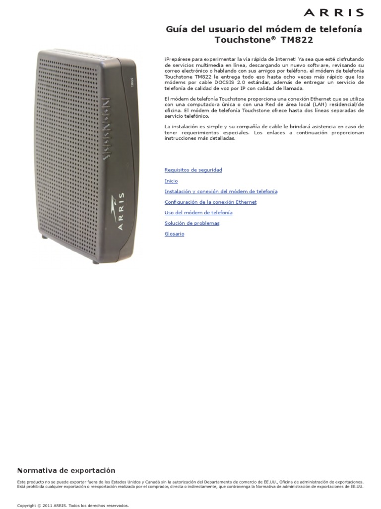Arris Modem PTV Procono Modelo-TM822 User Guide Std1-2 ES | Download ...