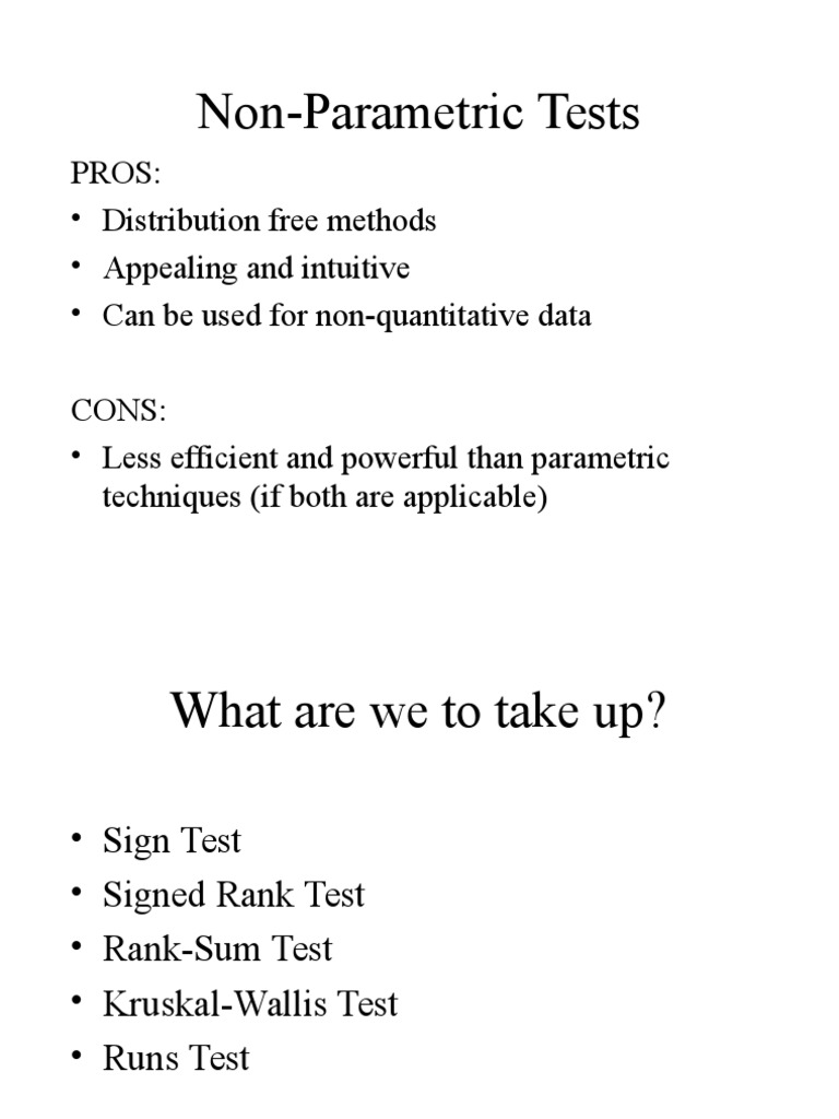 Non-Parametric Tests.ppt | Mann–Whitney U Test | Evaluation Methods