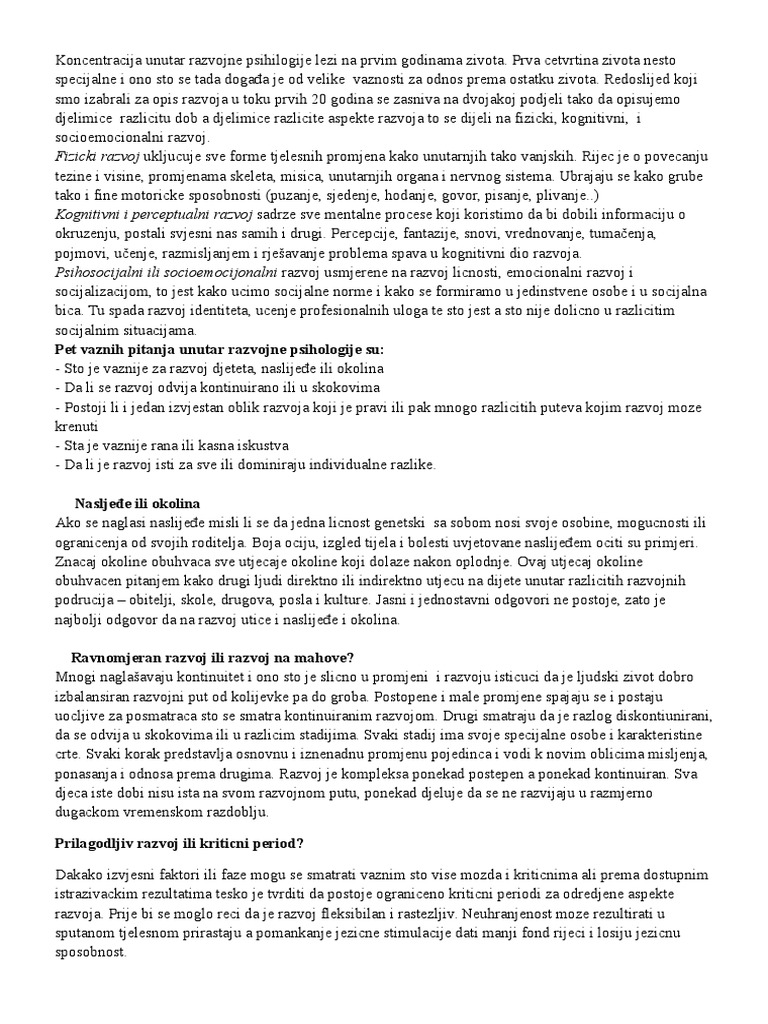 Razvojna Psihologija Skripta | PDF