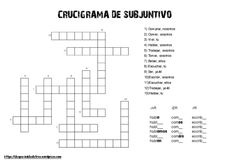 Crucigrama Presente de Subjuntivo