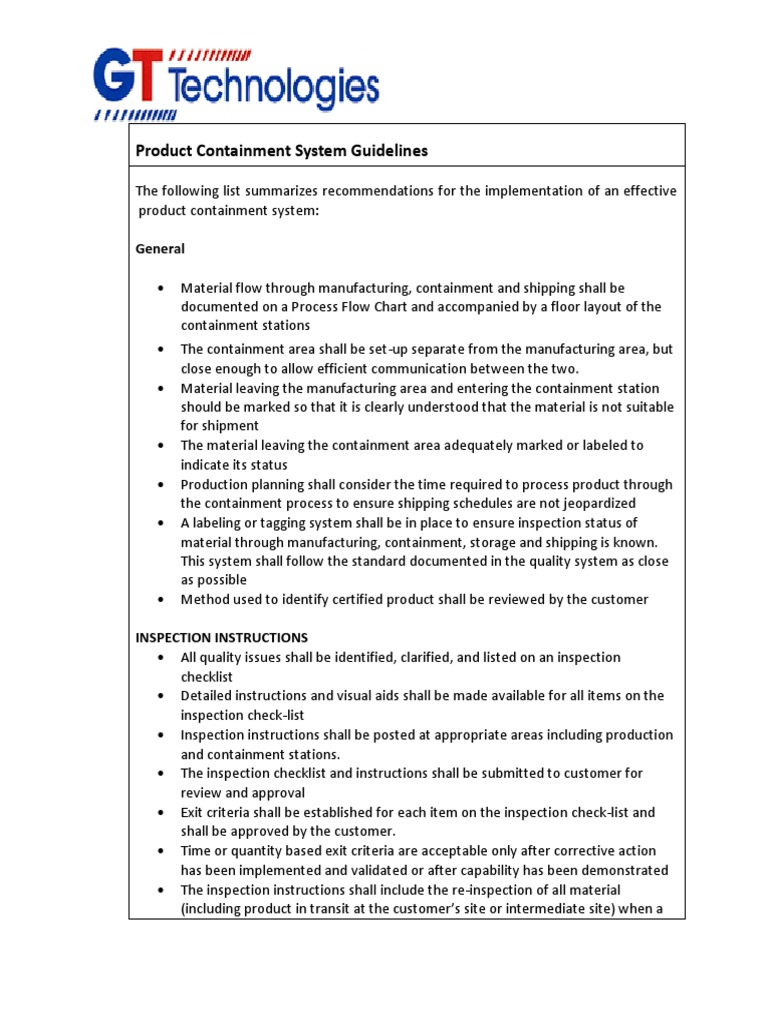 Product Containment System Guidelines: General | PDF | Production And ...