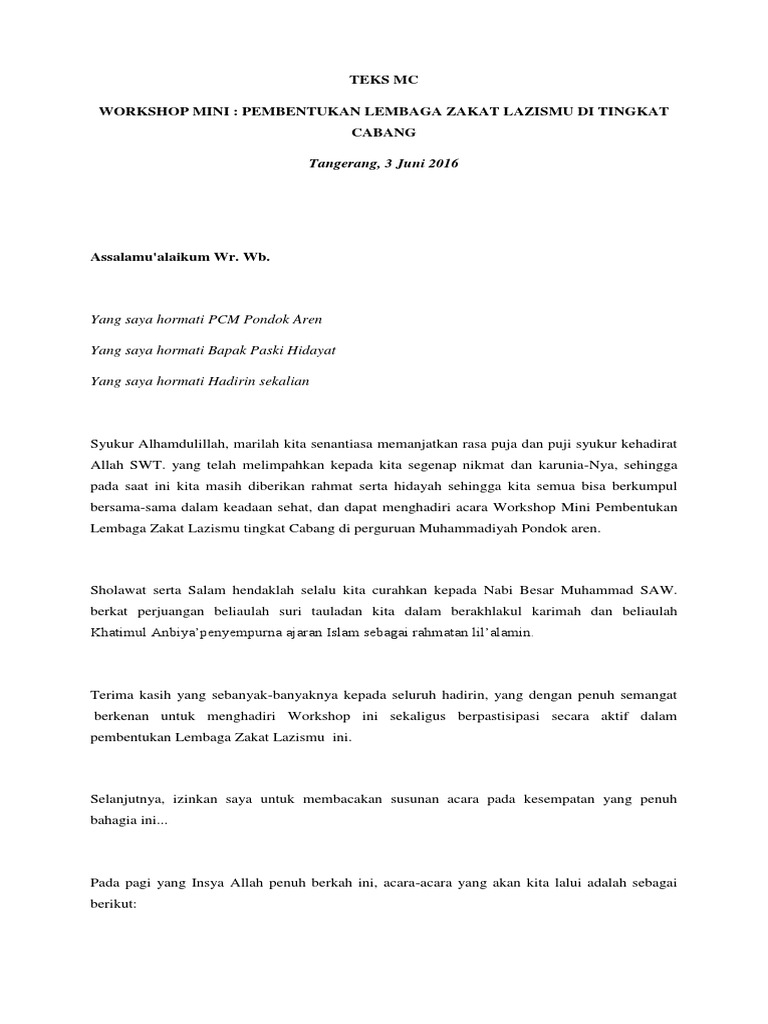 Teks MC Workshop Lazismu | PDF