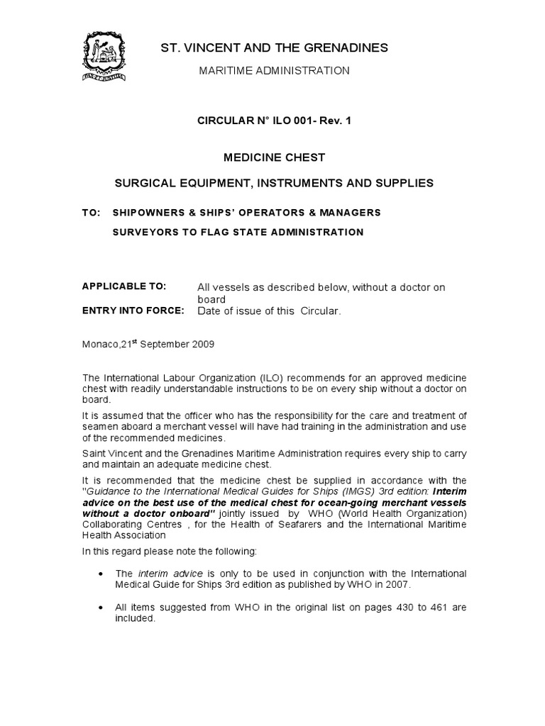 ILO 001 Medicine Chest - Rev. 1 | PDF | Dangerous Goods | Physician