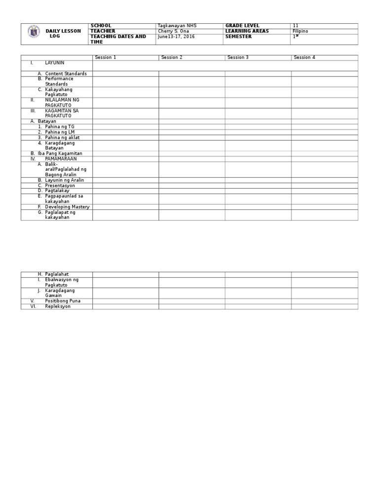 DLL Filipino Format | PDF