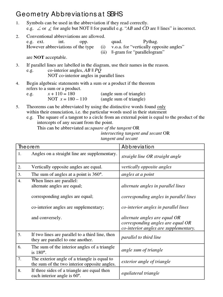 Geometry Abbreviations | PDF | Triangle | Rectangle
