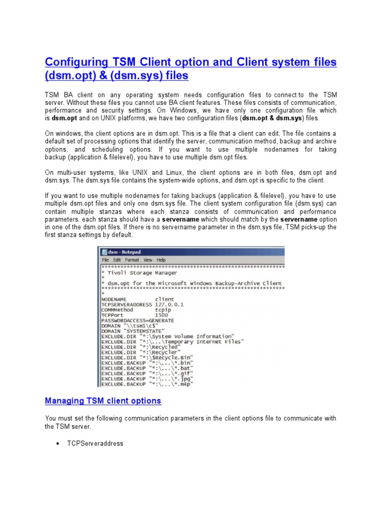 Configuring Tsm Ba Client Option And Client System Files Download
