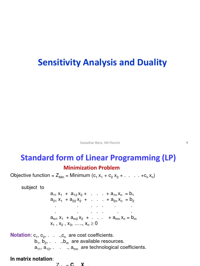 01e Sensitivity Analysis and Duality | PDF | Linear Programming | Mathematical Optimization