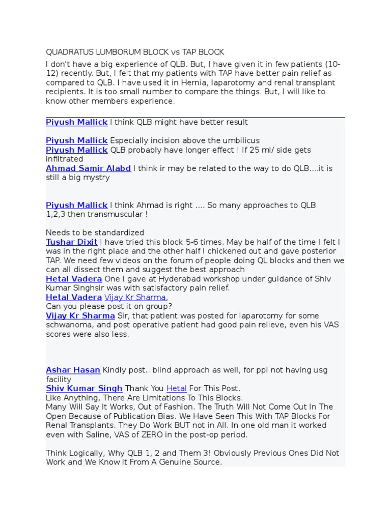 Quadratus Lumborum Block Vs Tap Block | PDF | Anatomical Terms Of ...
