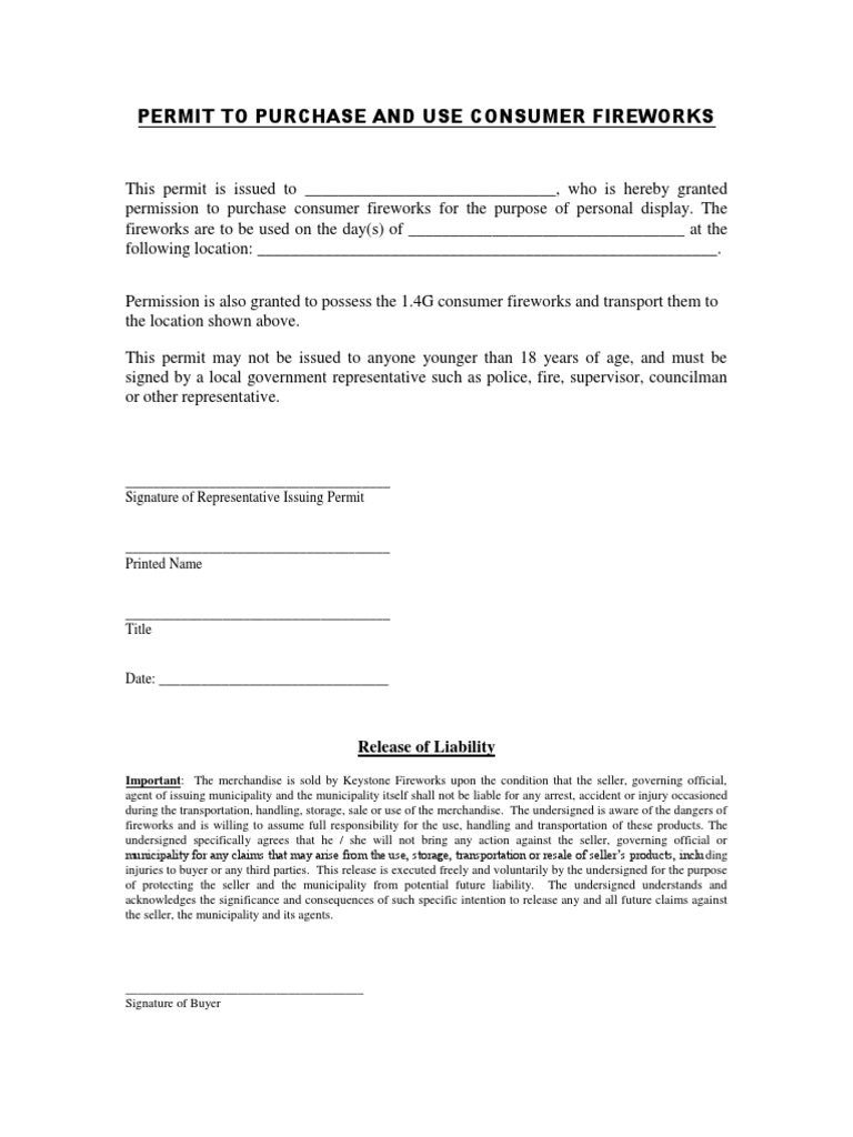 Consumer Fireworks Purchase Permit | PDF