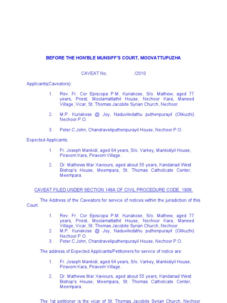 Church Dispute Caveat Notice | PDF | Public Law | Virtue