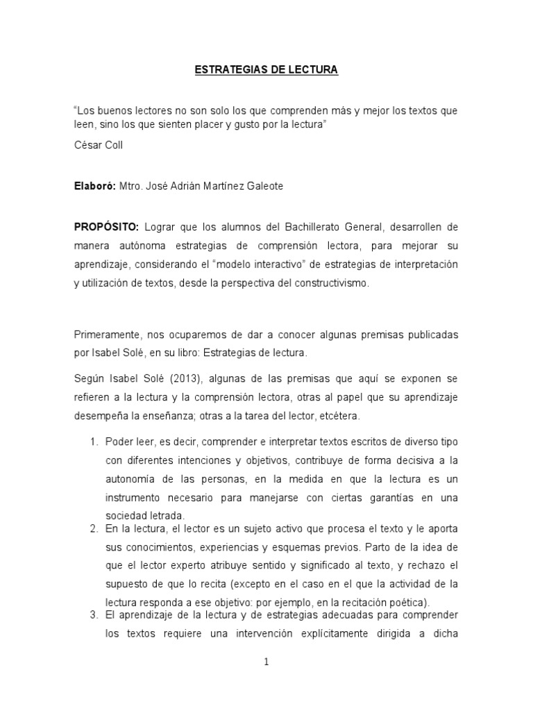 Isabel Sole | PDF | Lectura (proceso) | Comprensión lectora