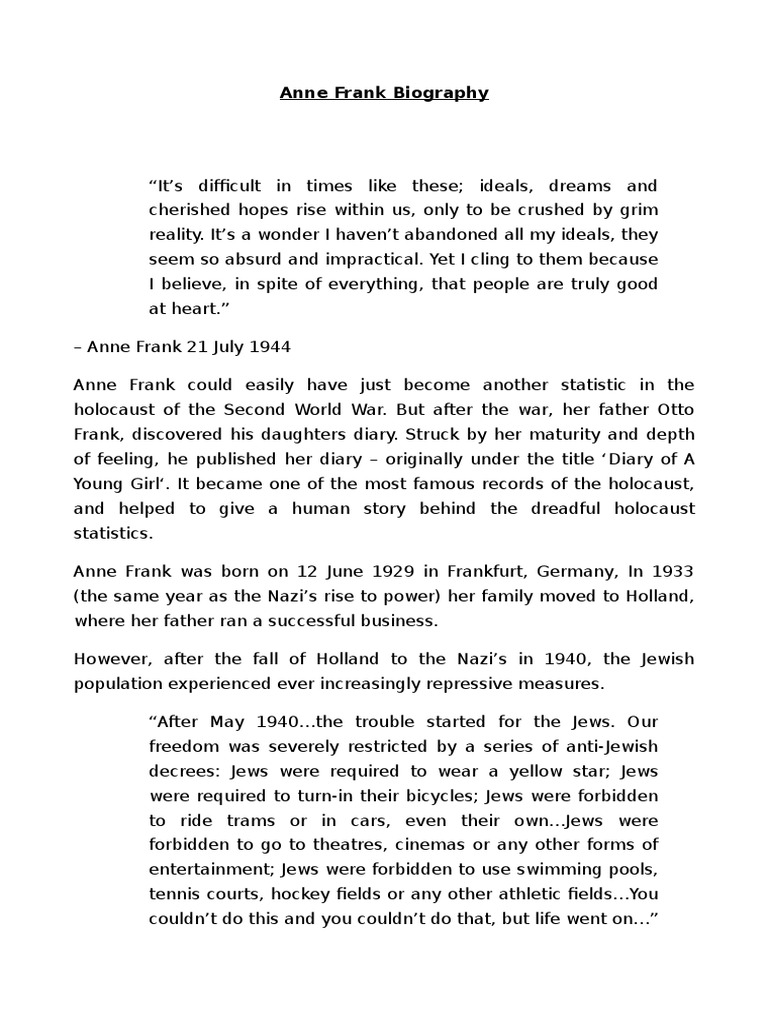 Anne Frank Biography | Download Free PDF | Anne Frank | Anti Asian ...