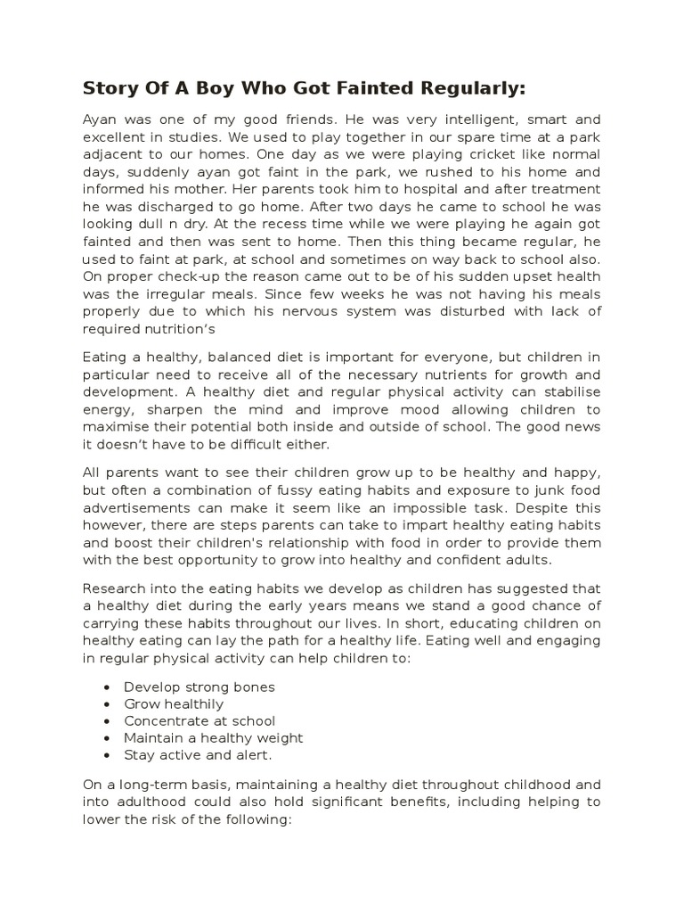 Story of A Boy Who Got Fainted Regularly | PDF | Healthy Diet | Food ...