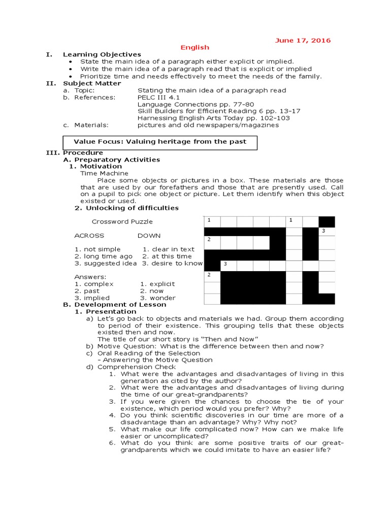 Grade 4 English Reading Stating The Main Idea of A Paragraph Explicit ...