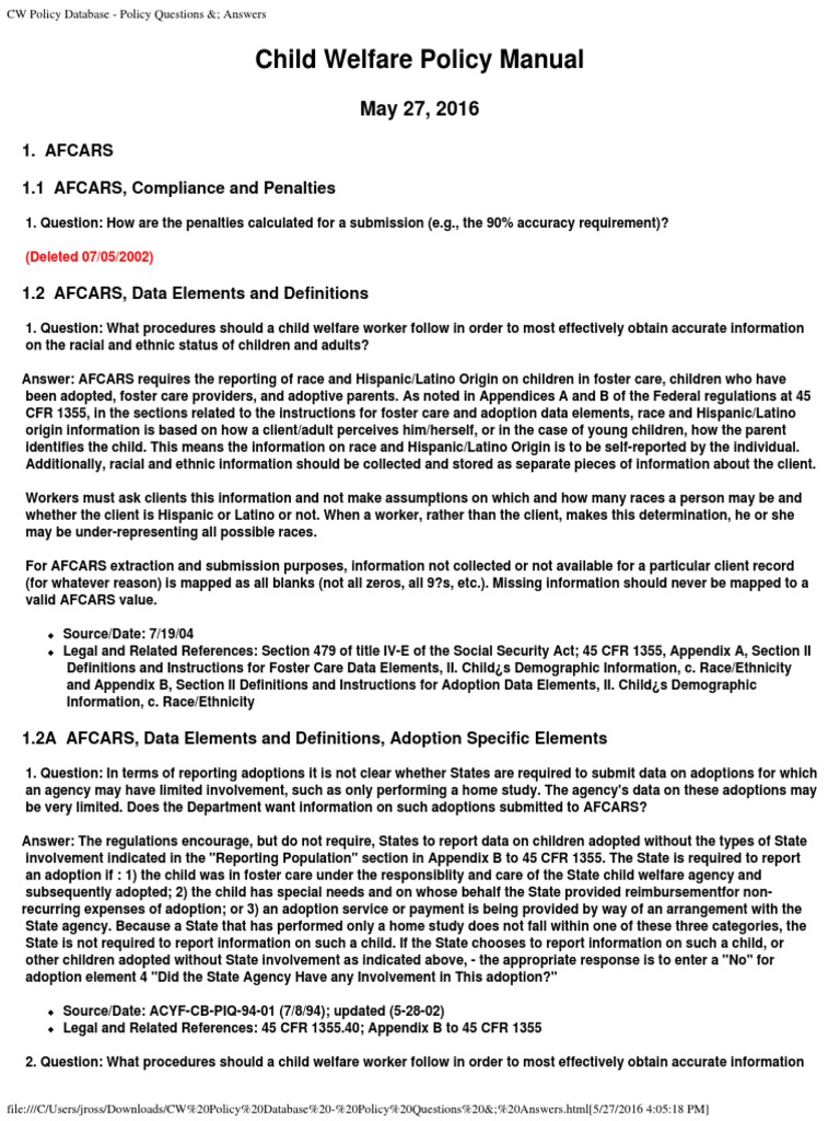 US DHHS Child Welfare Policy Manual PDF | PDF | Race And Ethnicity In ...