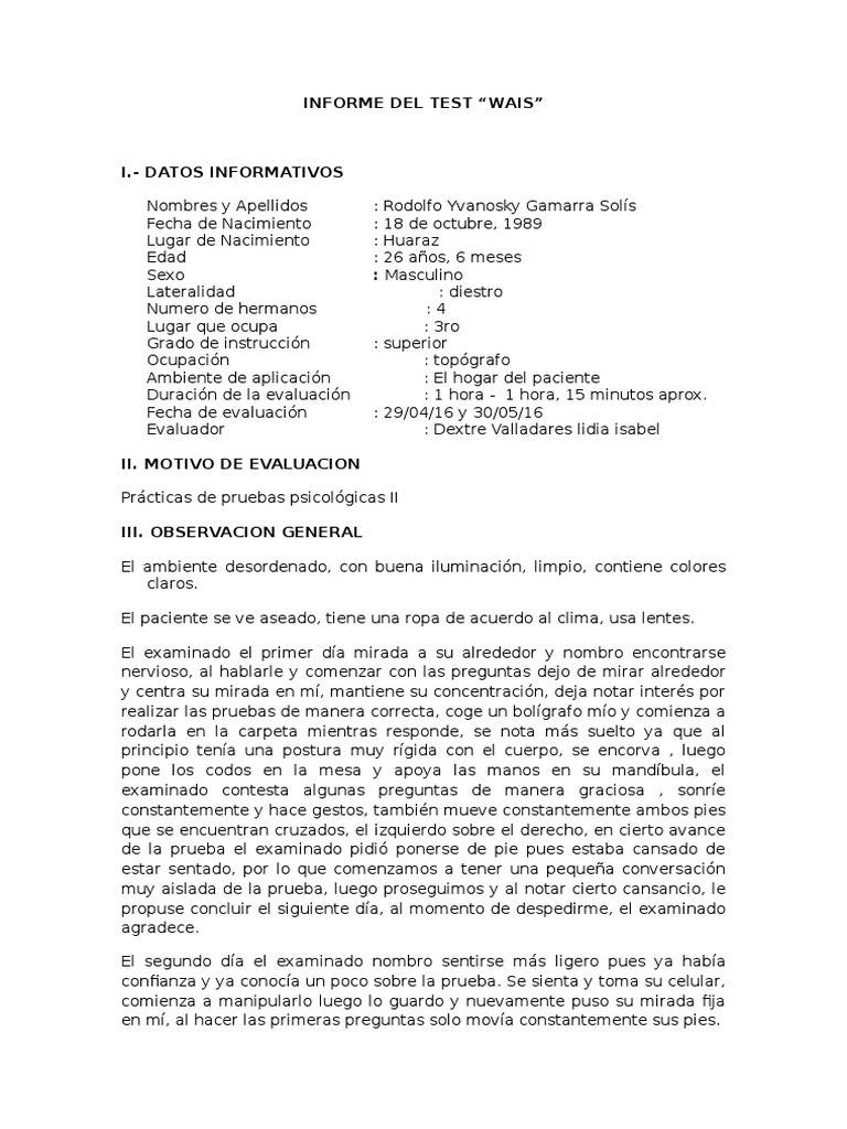 Test de Inteligencia de Wechsler para Adultos | PDF | Cociente de ...