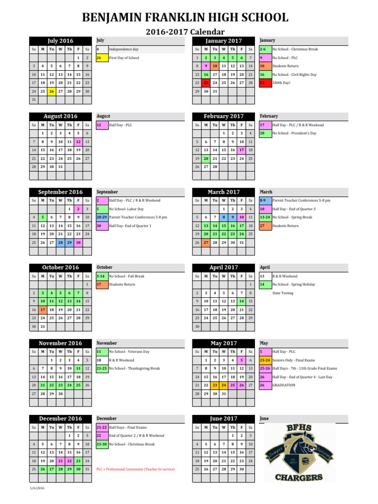 School Year Calendar 2016-2017 | PDF | Sports & Recreation