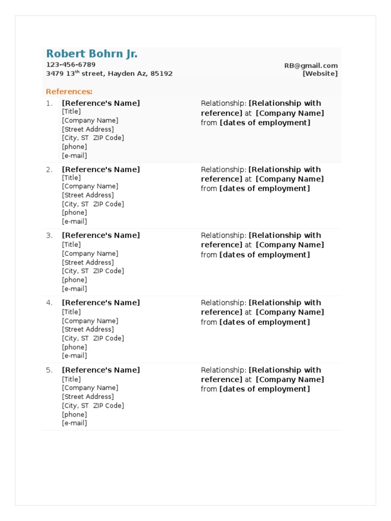 Functional Resume Reference Sheet | PDF