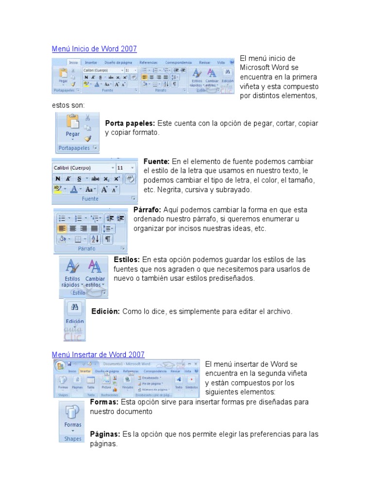 Menú Inicio de Word 2007 | Descargar gratis PDF | Bibliografía ...