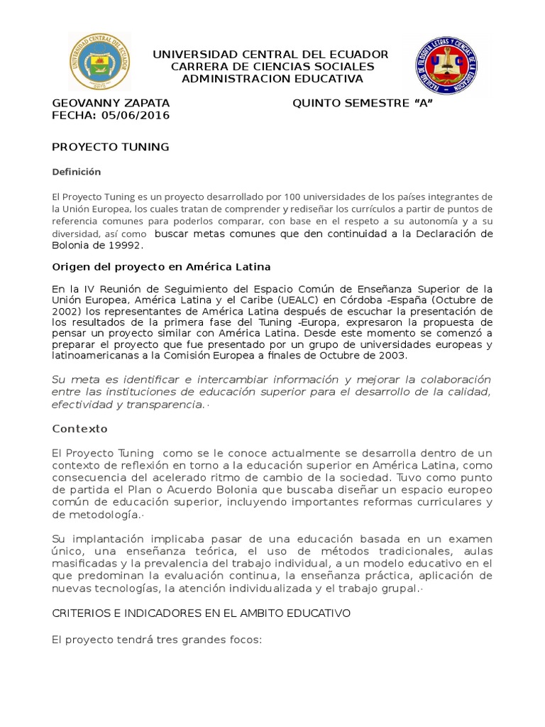 Proyecto Tuning Pdf Educación Más Alta America Latina