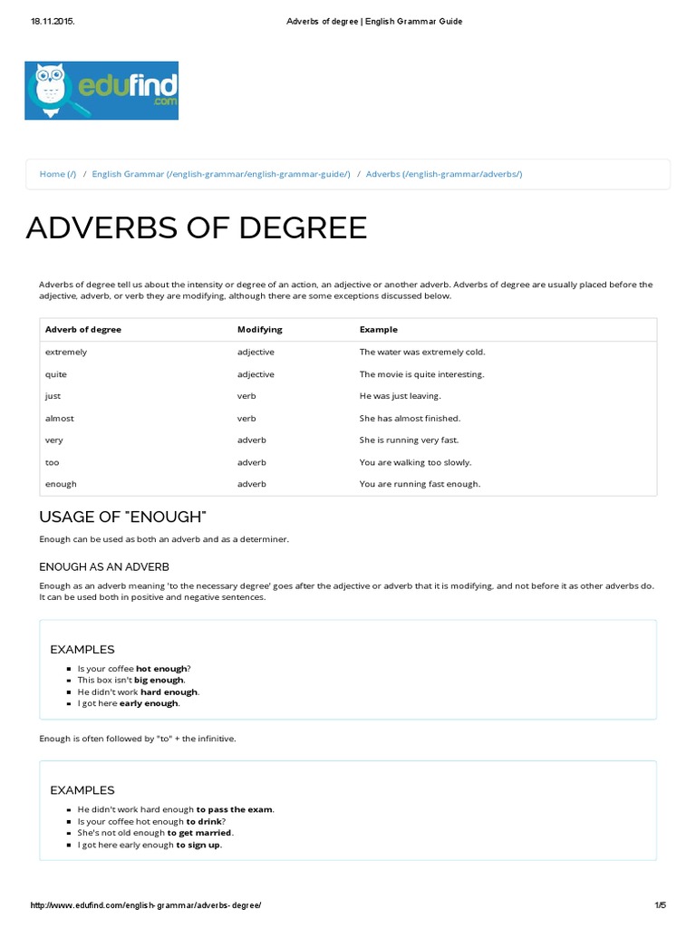 Adverbs of Degree - English Grammar Guide | PDF | Adverb | English Grammar