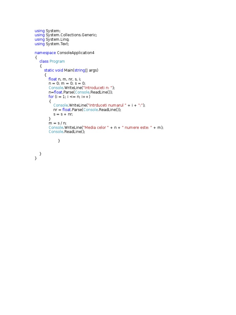 Program: Using Using Using Using Namespace Class Static Void String Float Float For Float | PDF