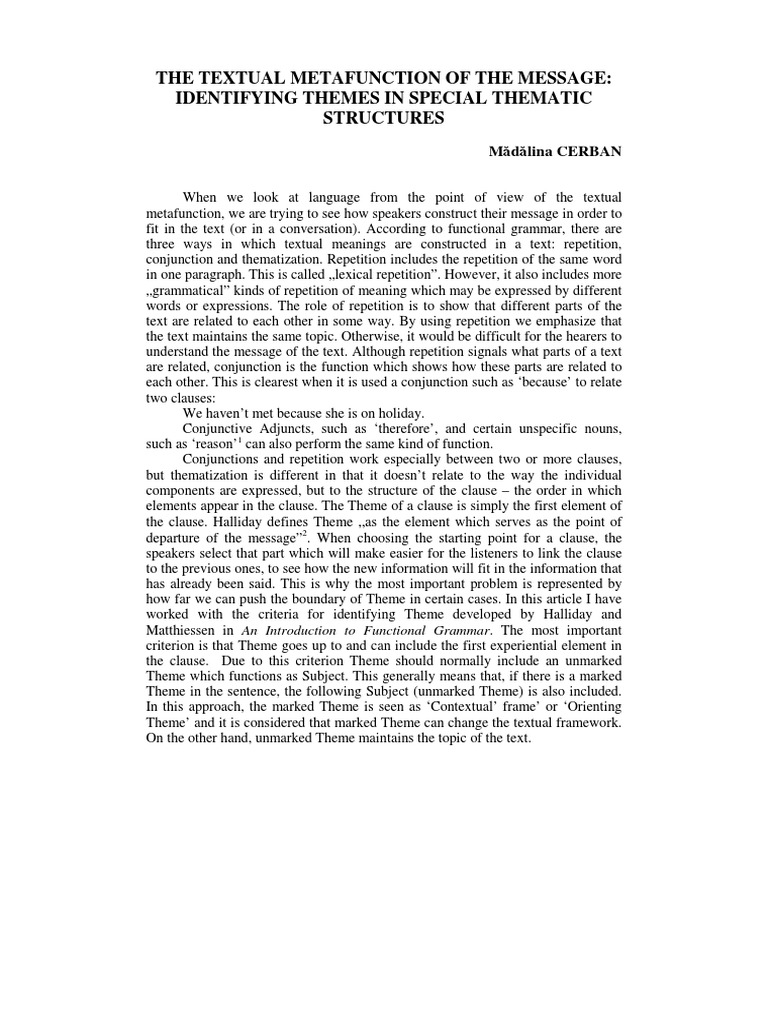 Textual Metafunction | Download Free PDF | Subject (Grammar) | Clause