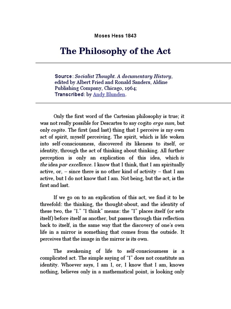 Moses Hess 1843 The Philosophy of The Act | PDF | Self-Improvement ...