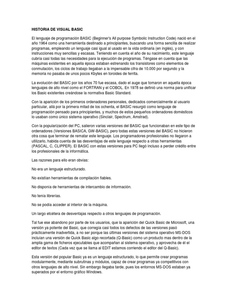Evolución de Visual Basic y su Impacto | PDF | Programa de computadora ...