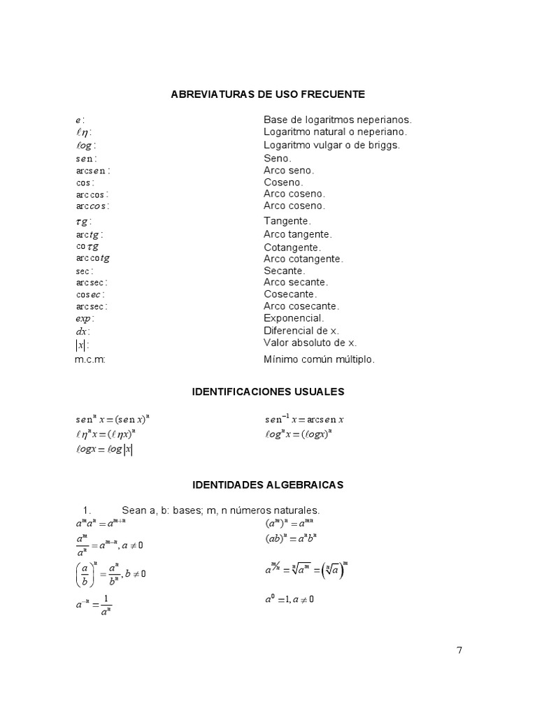 Tablas,Propiedades y Formulas (Matematicas) | Seno | Logaritmo