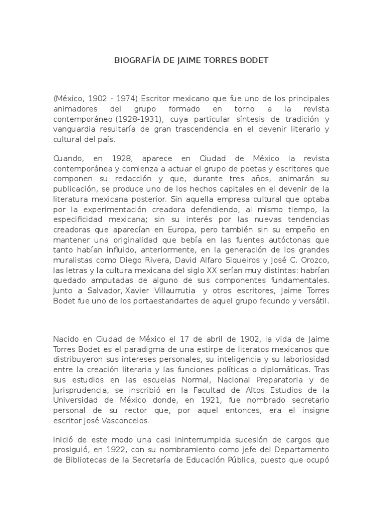 Biografía de Jaime Torres Bodet | PDF | México
