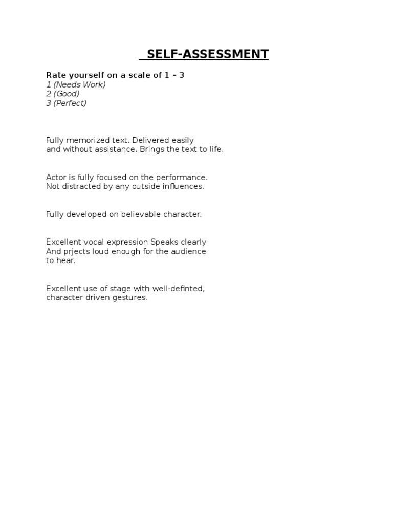 Drama Self-Assessment | PDF