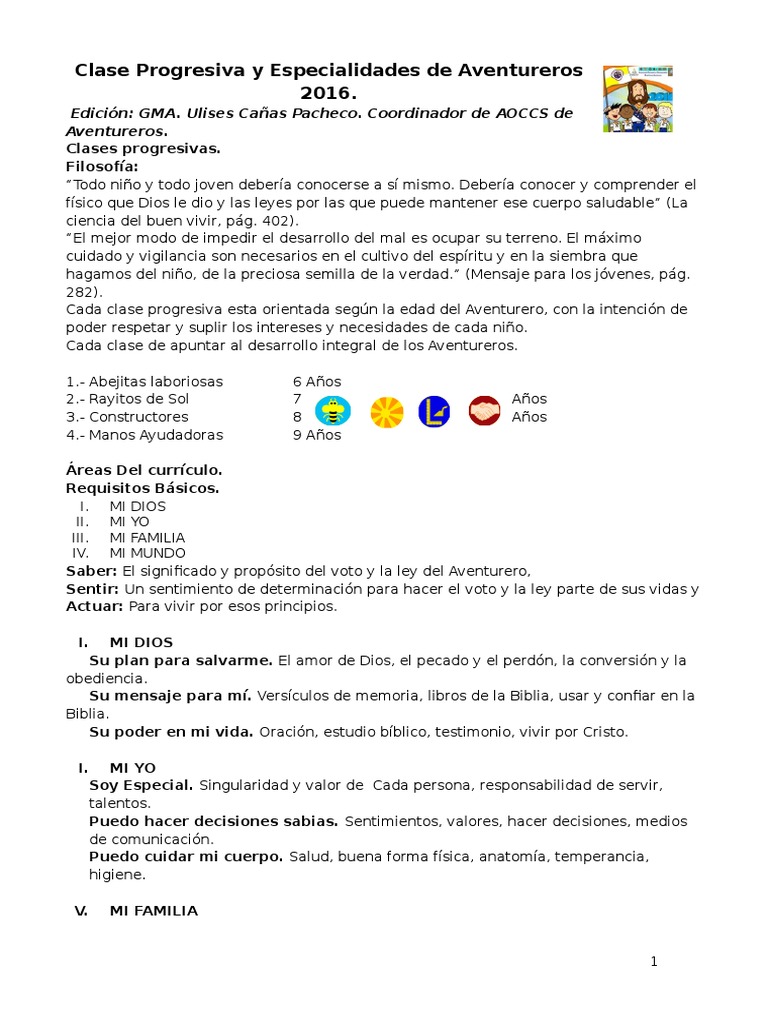 Clase Progresiva y Especialidades de Aventureros 2016 | PDF | Biblia ...