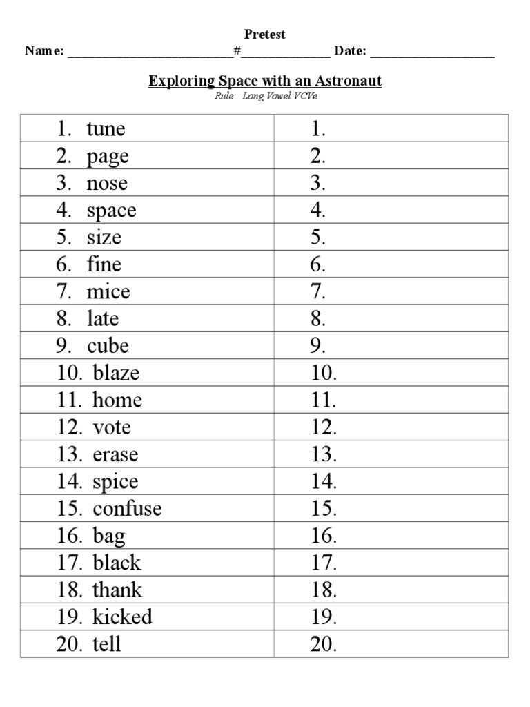 Space-Themed Long Vowel Practice | PDF