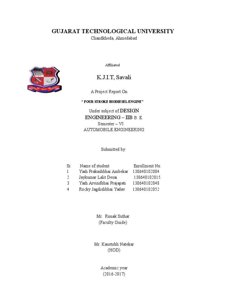Design Engineering-2B Report, Automobile Engineering@KJIT, Savli. | PDF ...