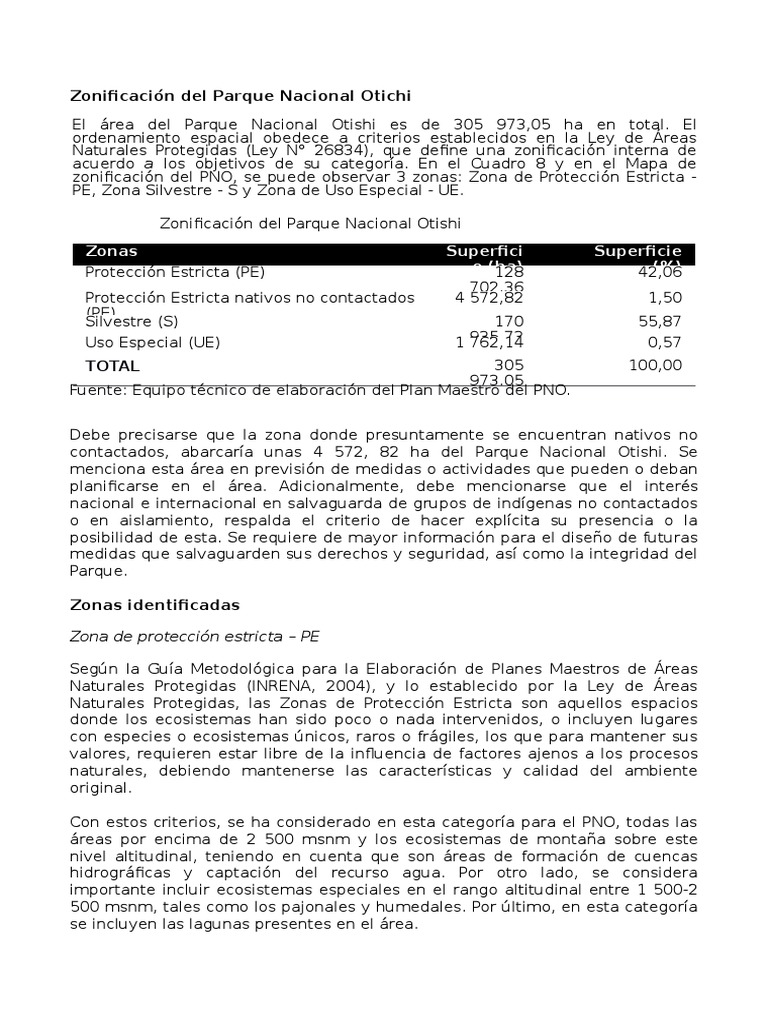 Zonificación Del Parque Nacional Otichi | PDF