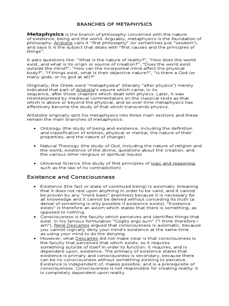 Branches of Metaphysics | PDF | Epistemology | Philosophy Of Mind