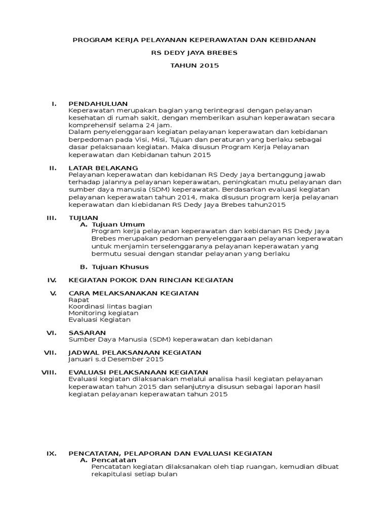 Program Kerja Pelayanan Keperawatan Dan Kebidanan | PDF