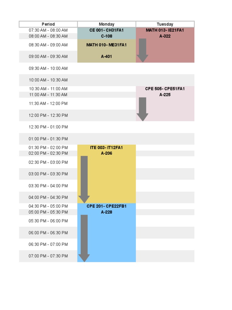 Period Monday Tuesday: CE 001-CH31FA1 MATH 013 - IE21FA1 C-108 A-322 ...