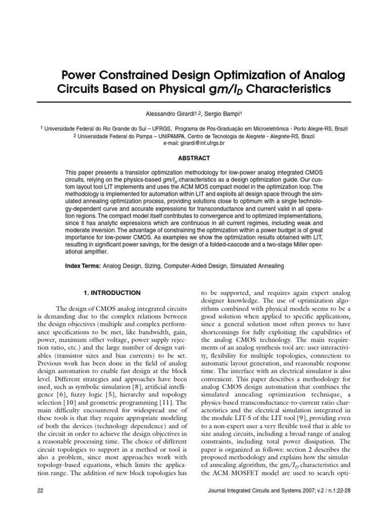 Power Constrained Design Optimization of Analog Circuits Based On Physical Gm/i Characteristics ...