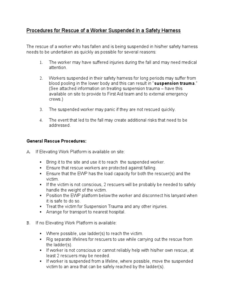 Safety Harness Rescue Procedure | PDF