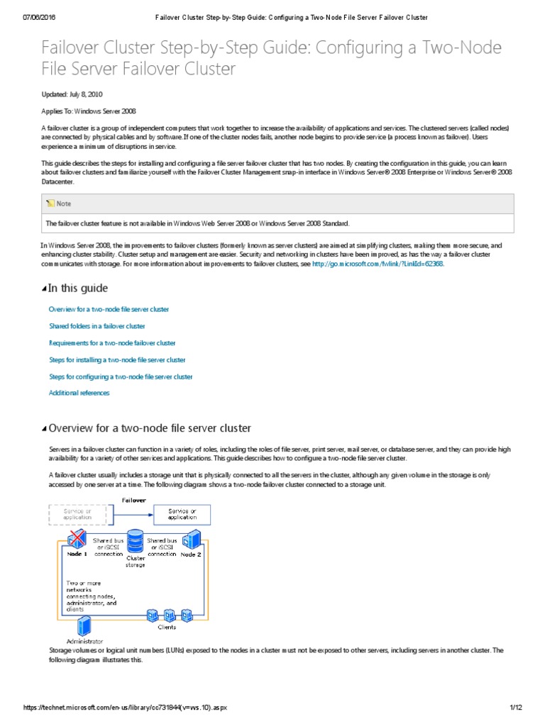 Failover Cluster Step By Step Guide Configuring A Two Node File Server Failover Cluster Pdf