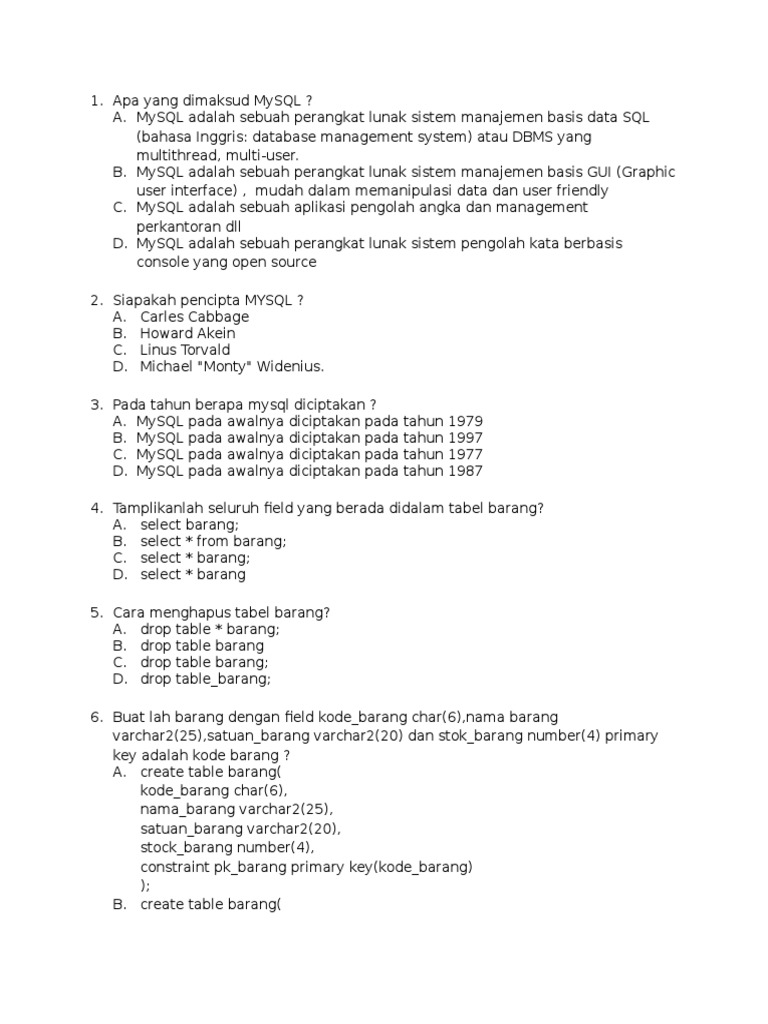 Soal Basis Data X RPL Sem22 | PDF