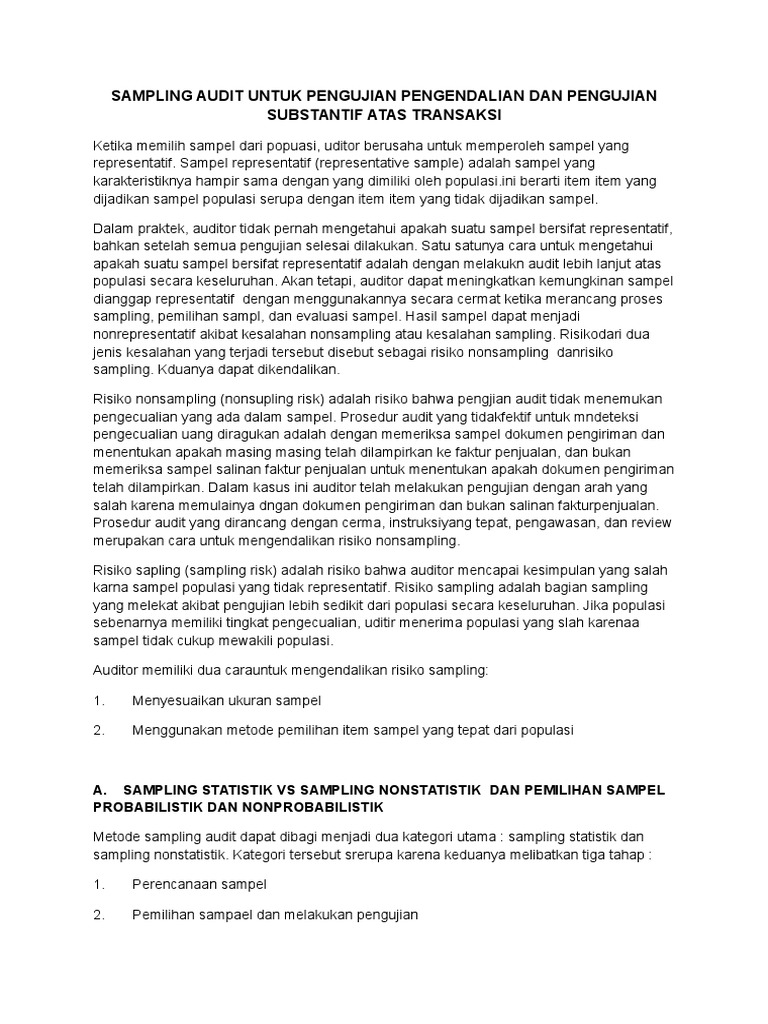 Sampling Audit Untuk Pengujian Pengendalian Dan Pengujian Substantif ...